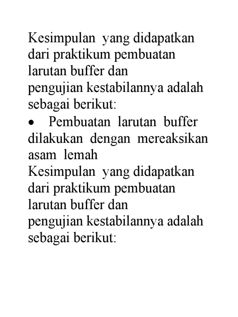 Pembuatan dan Stabilitas Larutan Buffer | PDF | Memasak, Makanan ...