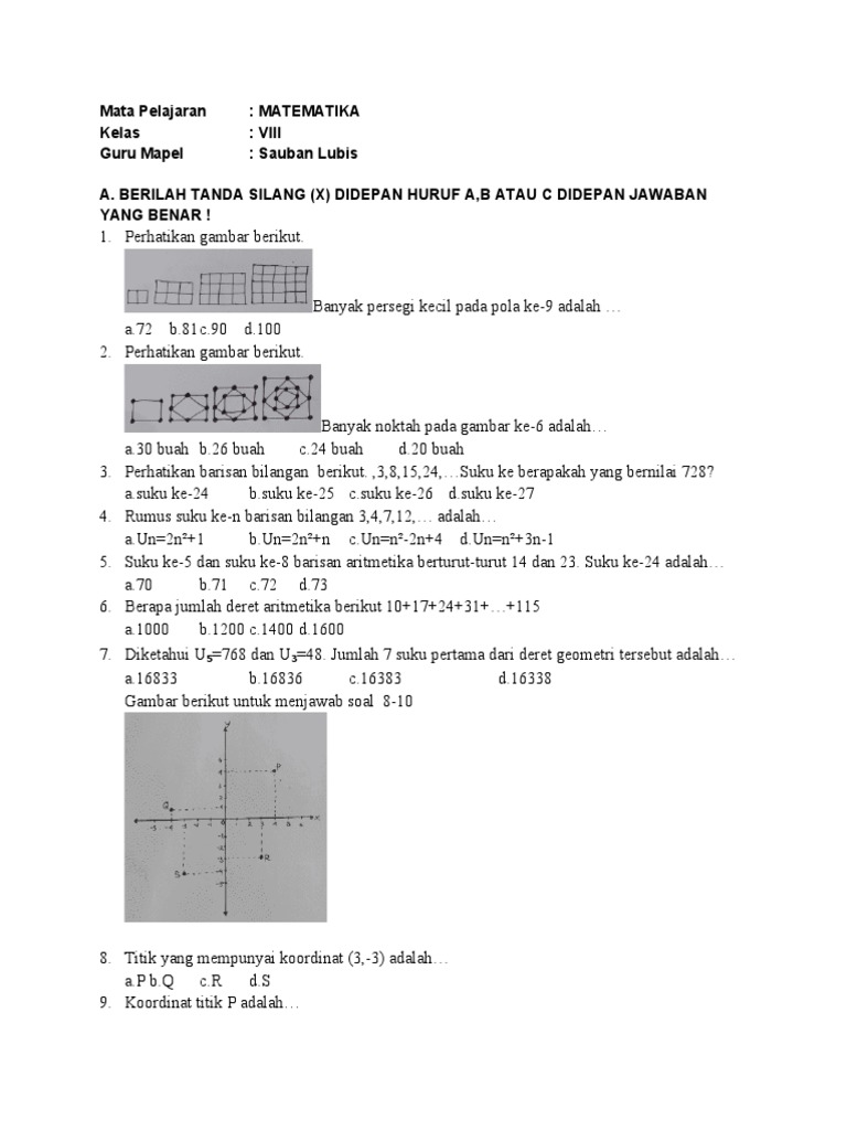 Contoh Soal Matematika Kelas VIII | PDF