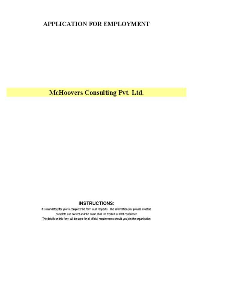 BGV Form - McHoovers (New Joinees) | PDF | Background Check | Employment