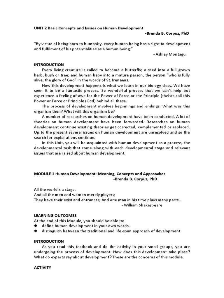 Unit 2 Basic Concepts and Issues On Human Development - Brenda B. Corpuz, PHD | PDF ...