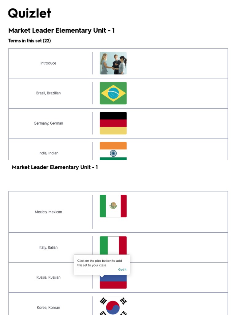Market Leader Elementary Unit 1 Vocabulary | PDF