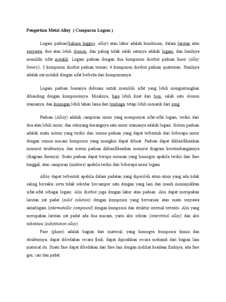 Pengertian dan Jenis Metal Alloy | PDF | Sains & Matematika | Teknologi ...