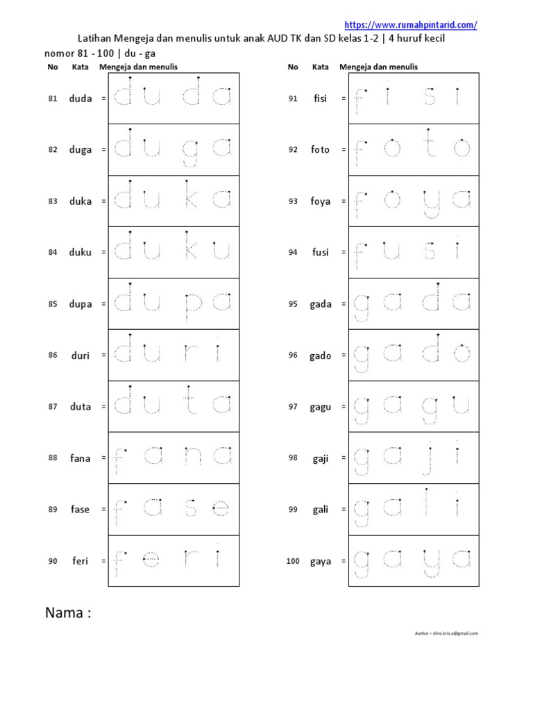 Belajar Mengeja Dan Menulis Dasar Dengan 4 HURUF No 81 100 | PDF