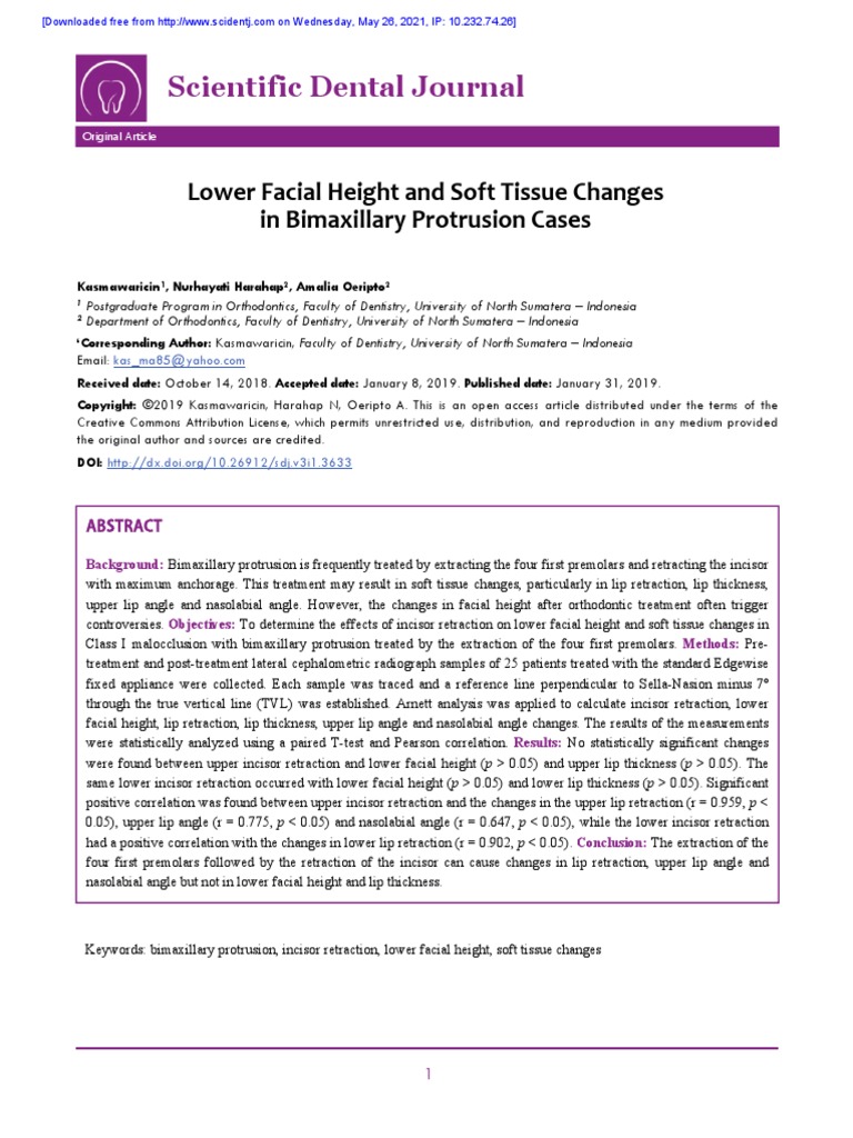 Scientific Dental Journal: Lower Facial Height and Soft Tissue Changes ...