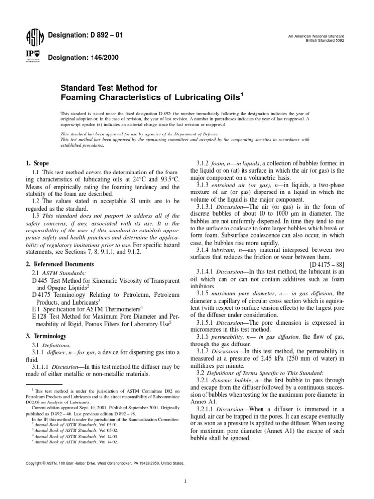 Astm D 892 - 01 | PDF | Foam | Permeability (Earth Sciences)
