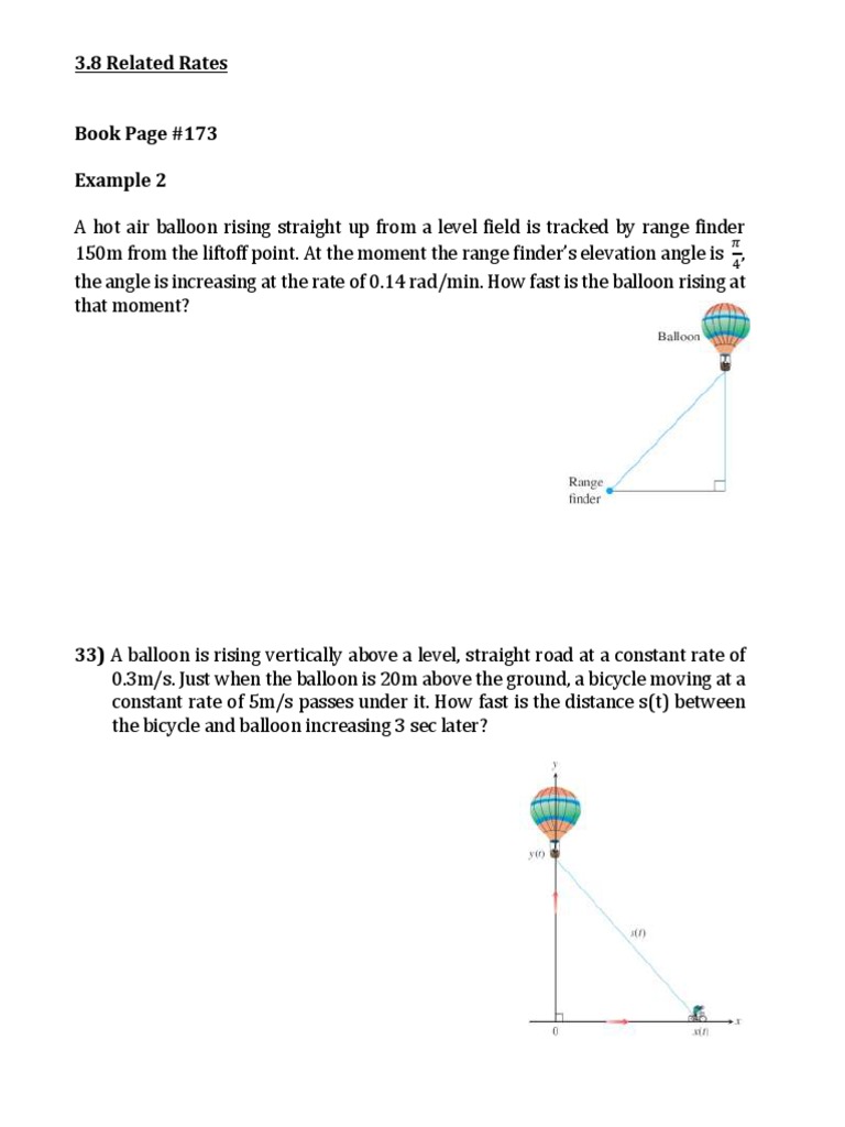 Related Rates Problems and Solutions | PDF