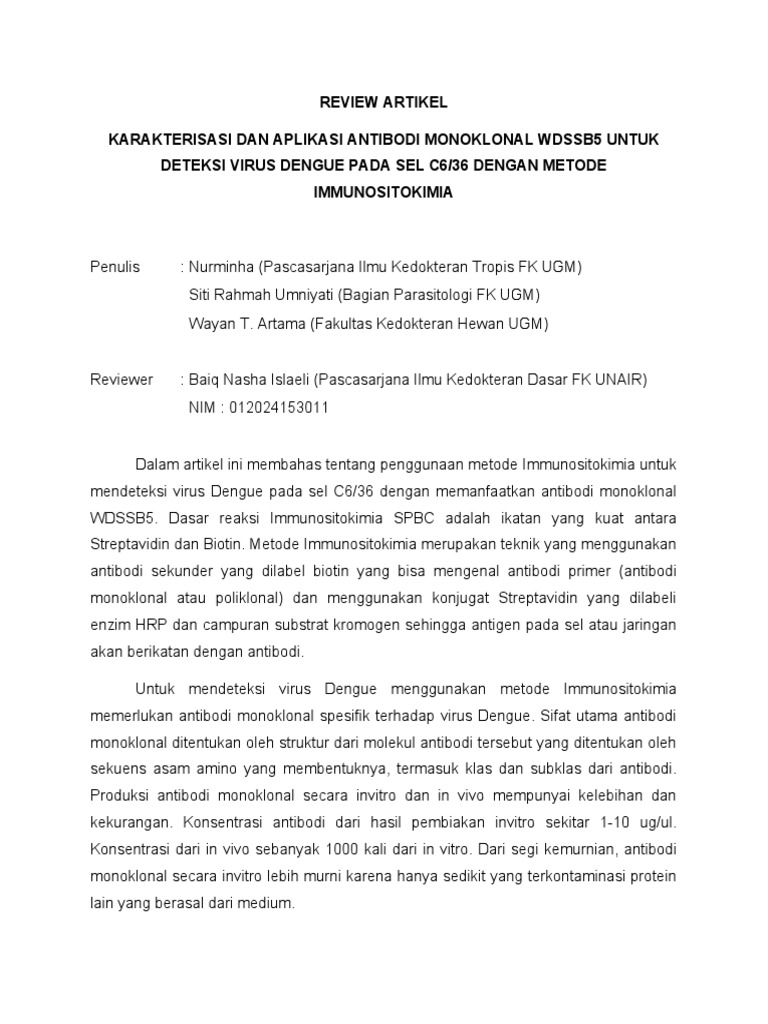 Karakterisasi Dan Aplikasi Antibodi Monoklonal WDSSB5 Untuk Deteksi ... Karakterisasi Dan Aplikasi Antibodi Monoklonal WDSSB5 Untuk Deteksi ...