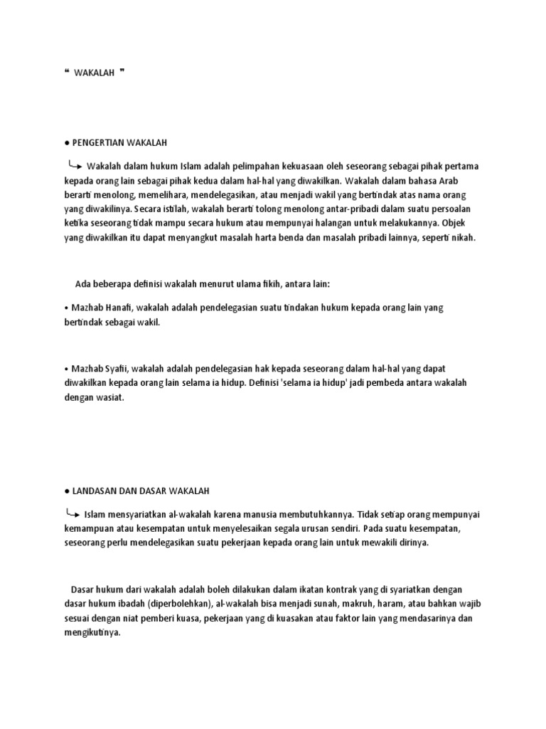 Hukum dan Prinsip Wakalah dalam Islam | PDF | Politik | Agama ...