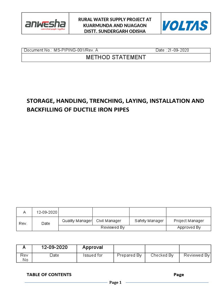Method Statement For DI Piping | PDF | Pipe (Fluid Conveyance ...