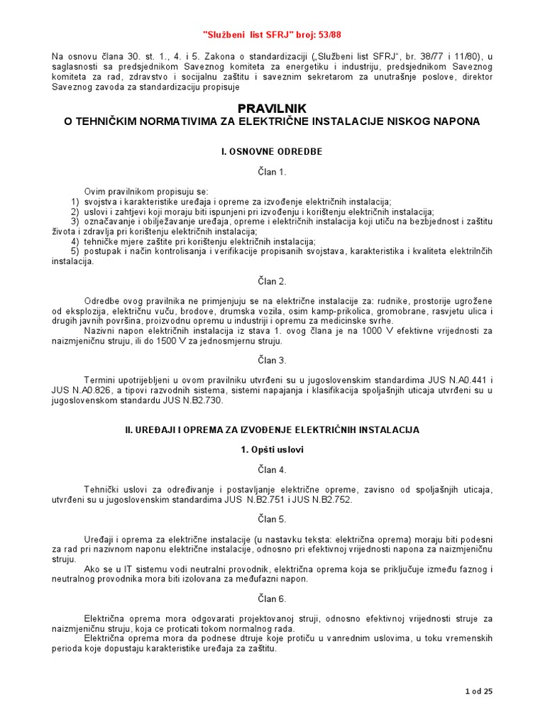 Pravilnik o Tehnickim Normativima Za El. Instalacije Niskog Napona | PDF