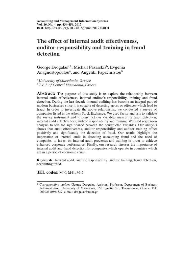 The Effect of Internal Audit Effectiveness, Auditor Responsibility and Training in Fraud ...