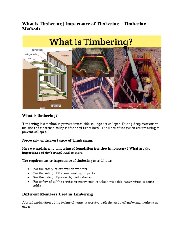 What Is Timbering Importance Of Timbering Timbering Methods Pdf