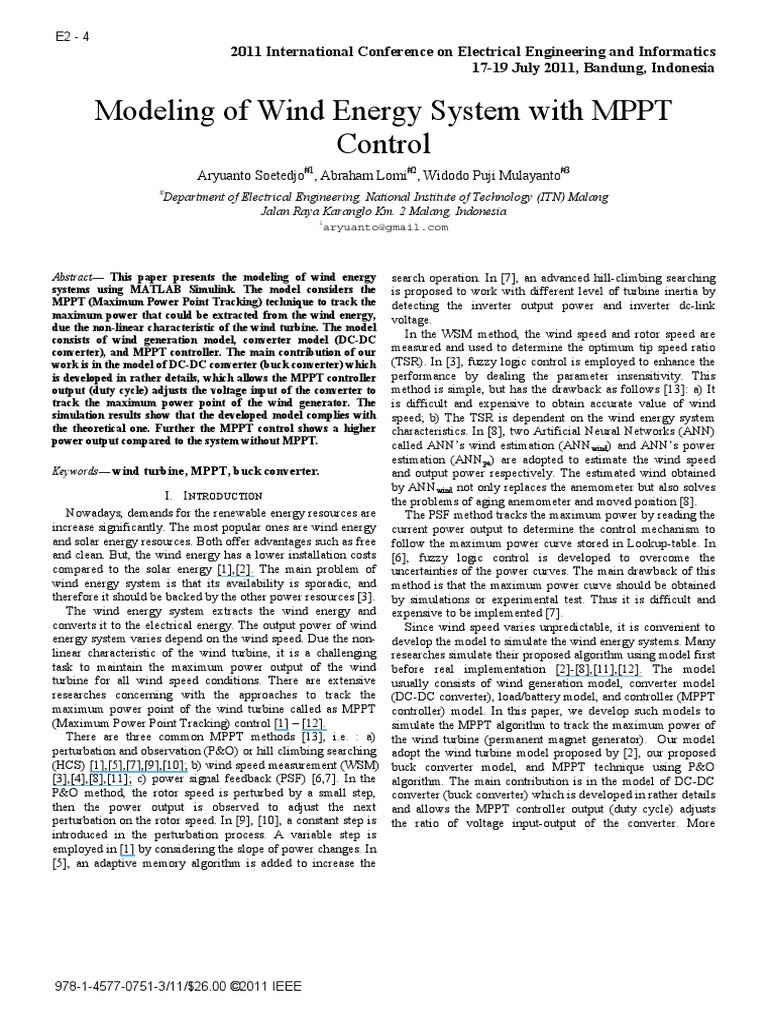 Modeling Of Wind Energy System With Mppt Pdf Electric Power Force