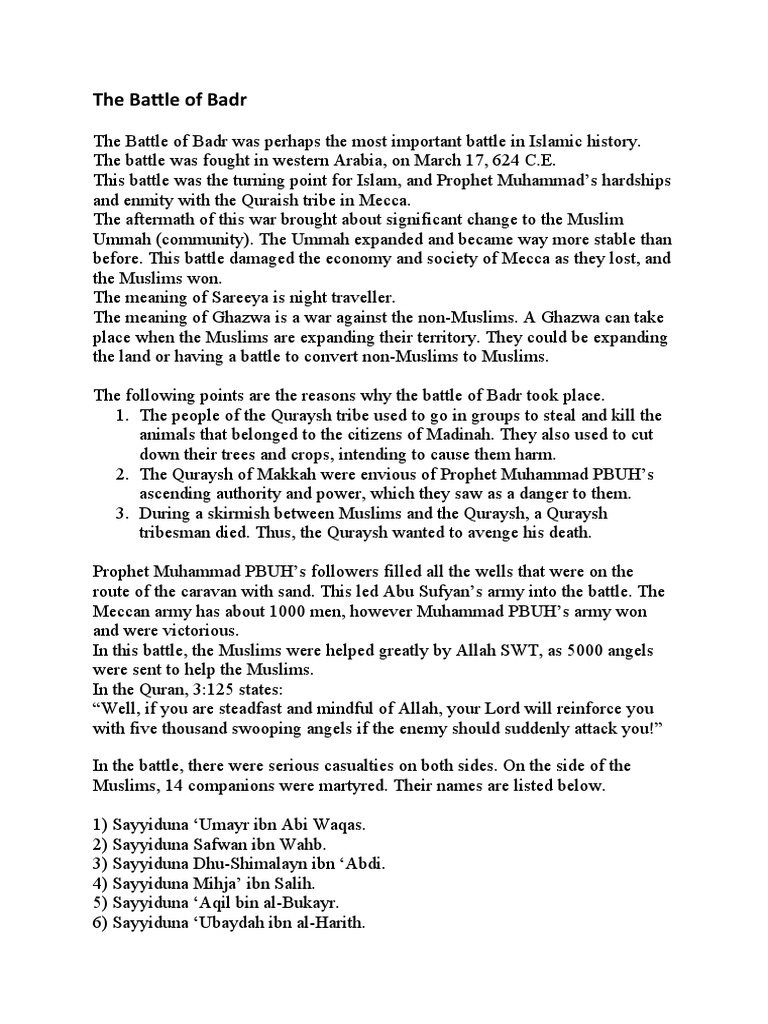 The Battle of Badr | PDF | Mecca | Life Of Muhammad
