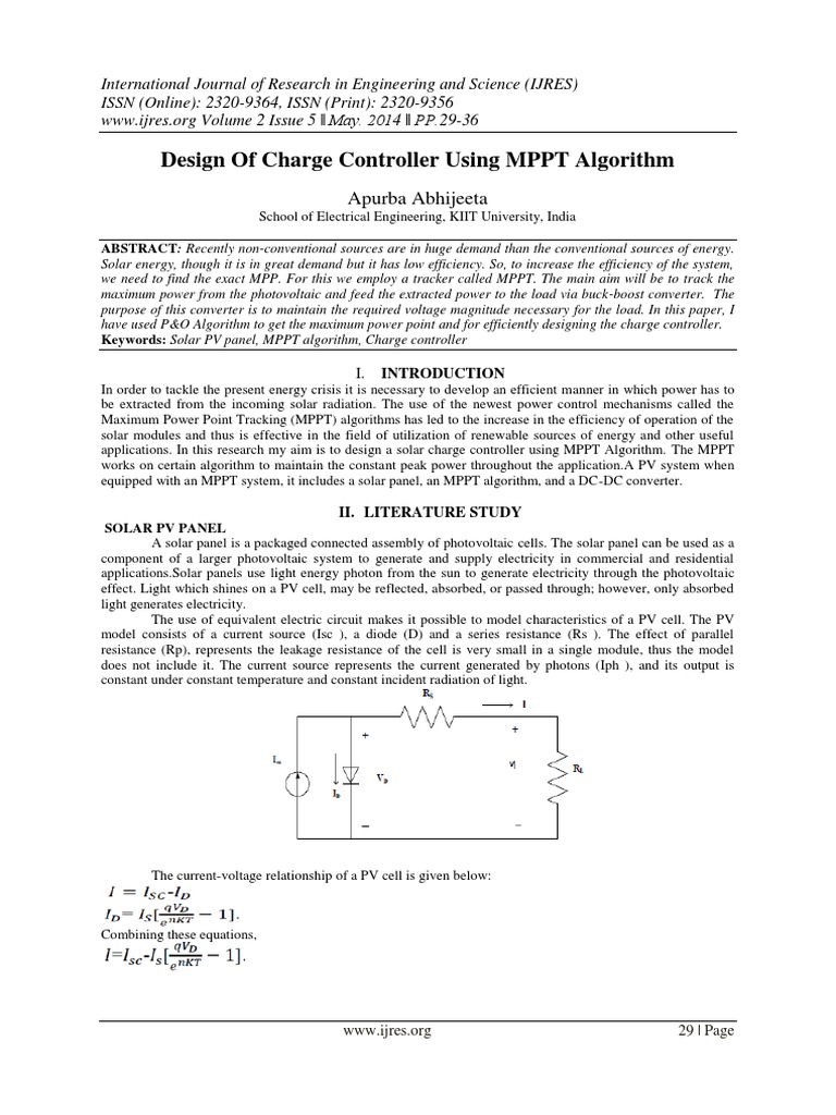 Design of Charge Controller Using MPPT A | PDF | Photovoltaic System ...