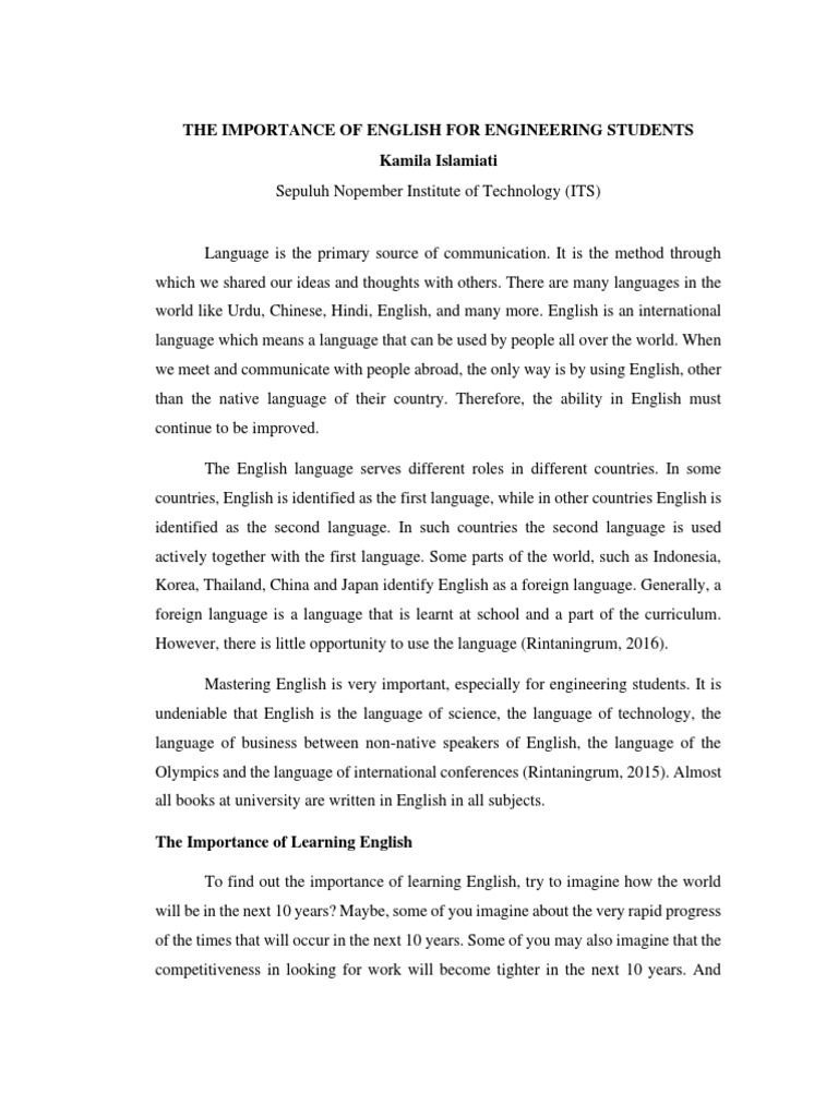 The Importance of English For Engineering Students | PDF | Foreign ...