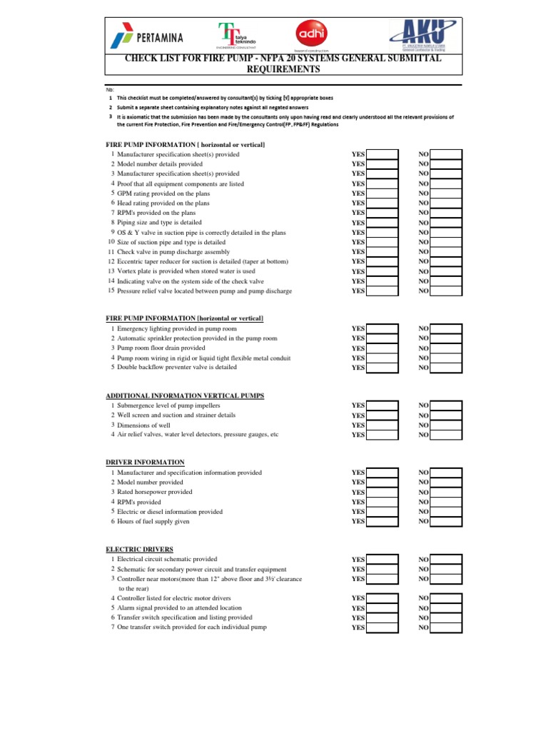 Fire Pump Checklist: Ensuring Compliance with NFPA 20 Submittal ...