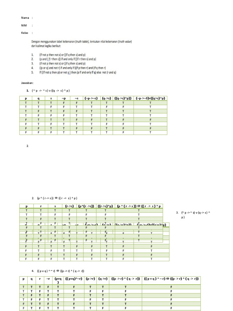 Logic Truth Table Exercises | PDF