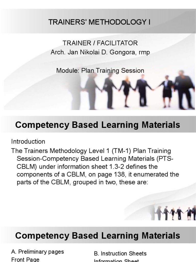 Trainers' Methodology I: Trainer / Facilitator Arch. Jan Nikolai D. Gongora, RMP Module: Plan ...