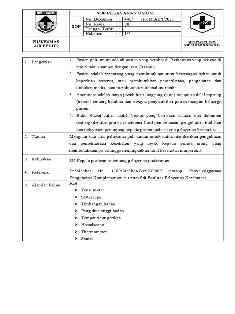 Sop Pelayanan Umum Pdf
