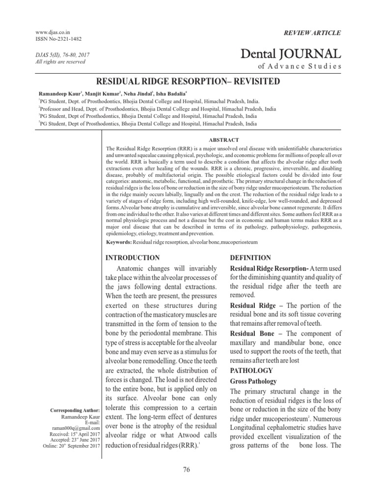 Residual Ridge Resorption - Revisited | PDF | Bone | Dentures