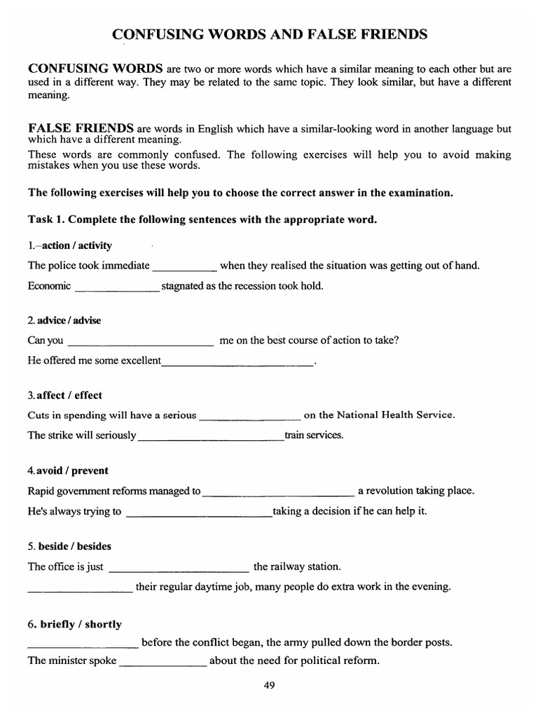 False Friends. Confusing Words | PDF