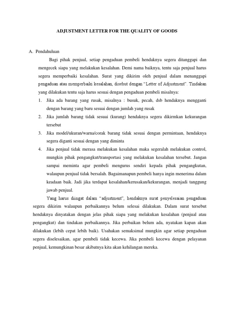 12 - Adjustment Letter For The Quality of Goods | PDF | Hukum | Griya ...