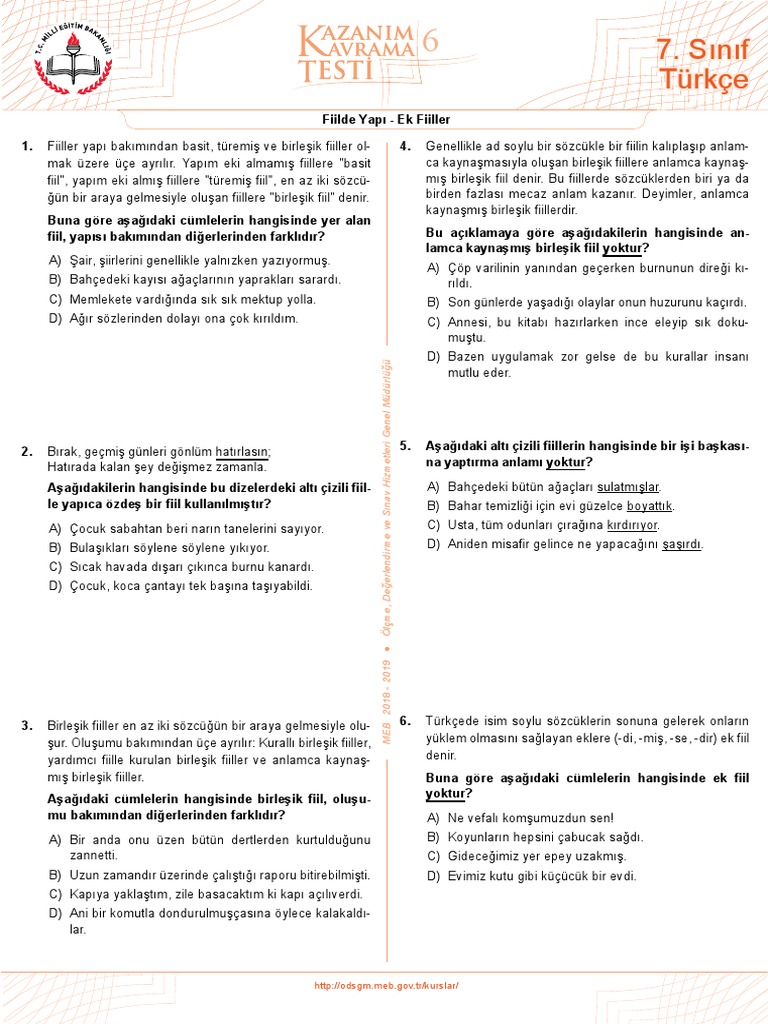 Fiilde Yapı, Ek Fiiller | PDF