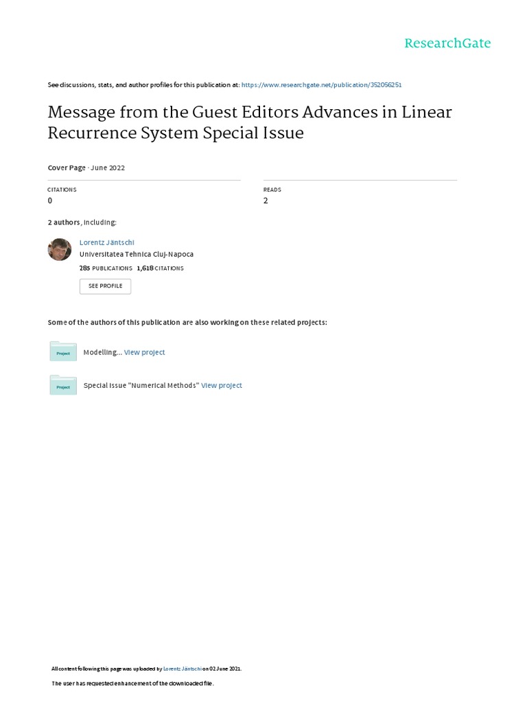 Advances Linear Recurrence System | PDF | Recurrence Relation | Academic Journal