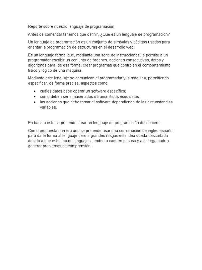 Reporte Sobre Nuestro Lenguaje de Programación | PDF | Lenguaje de ...
