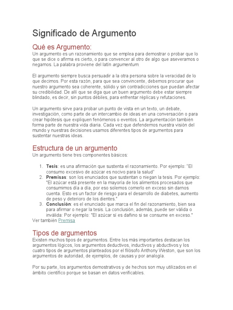 Significado de Argumento | PDF | Argumento | Razón