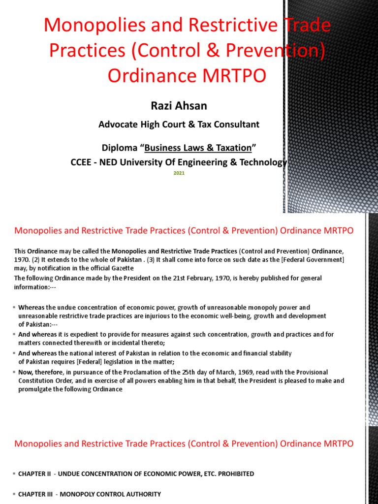 NED Diploma Lectuure Monopolies and Restrictive Trade Practices ...