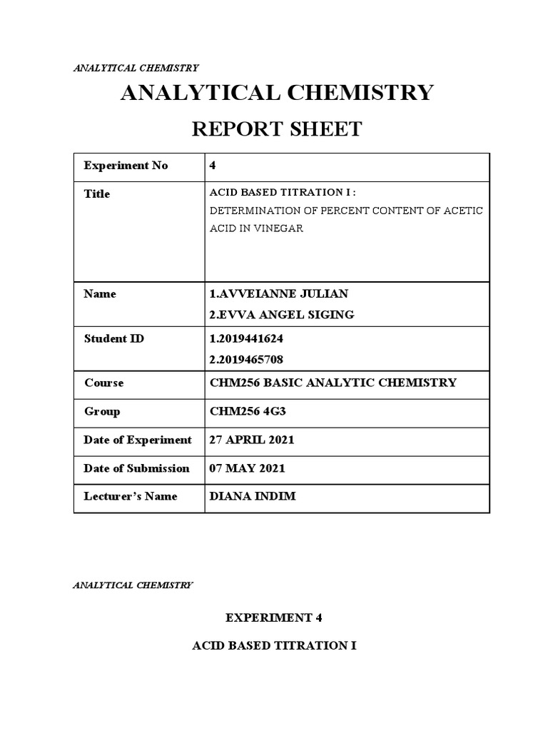 Lab Report Chm256 Exp 4 | Download Free PDF | Mass Concentration (Chemistry) | Titration