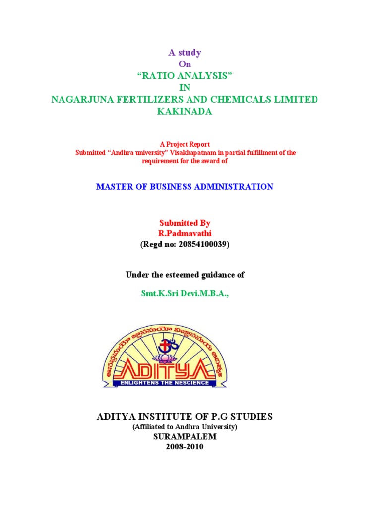 A Study on Ratio Analysis of Nagarjuna Fertilizers and Chemicals ...