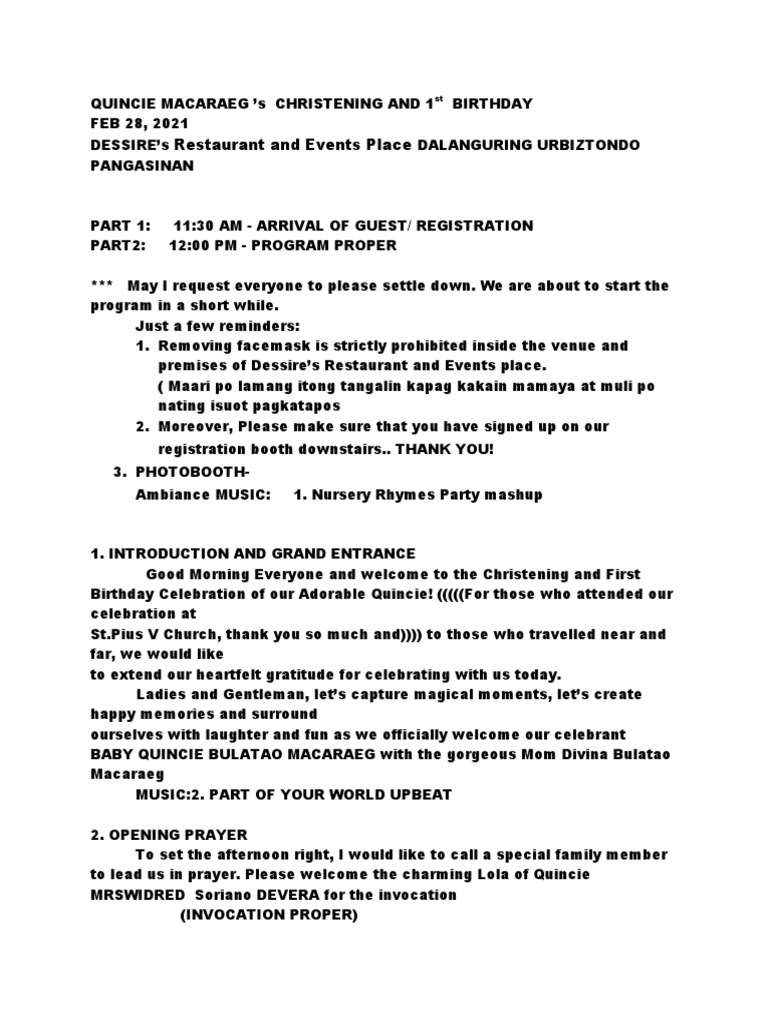 Quincie Macaraeg's Christening and 1st Birthday | PDF | Foods