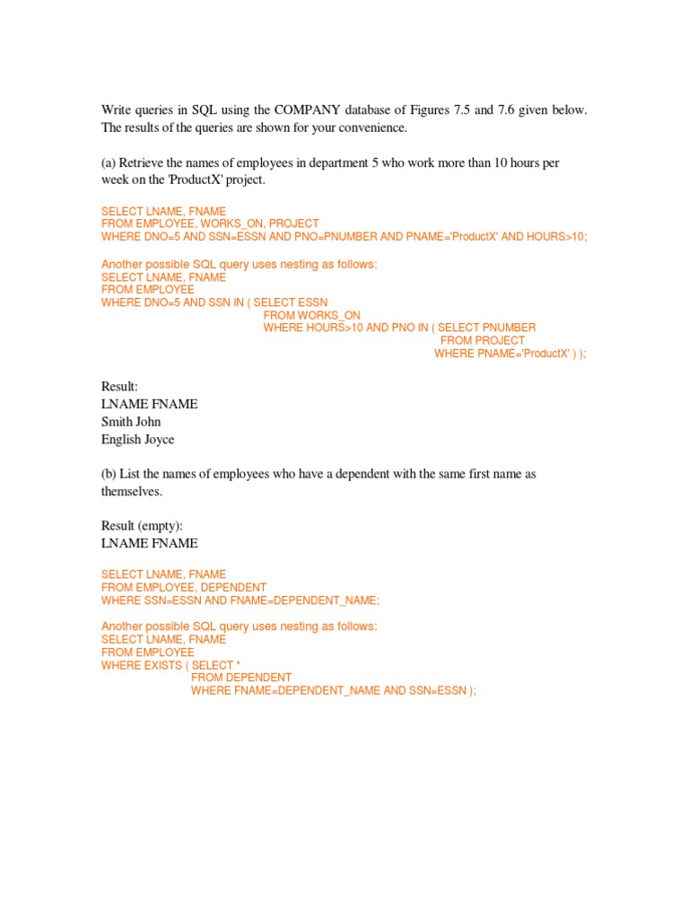 Questions And Solns Sql For Class Pdf Application Software Computer Science