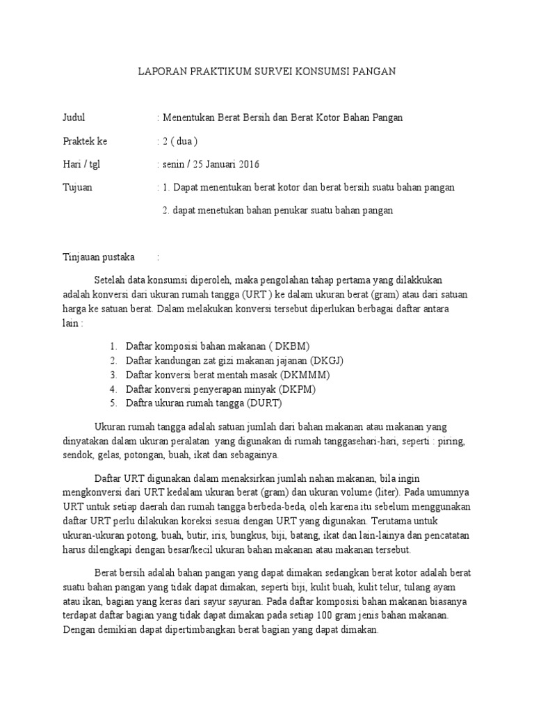Laporan Praktikum Survei Konsumsi Pangan Kel 5 | PDF