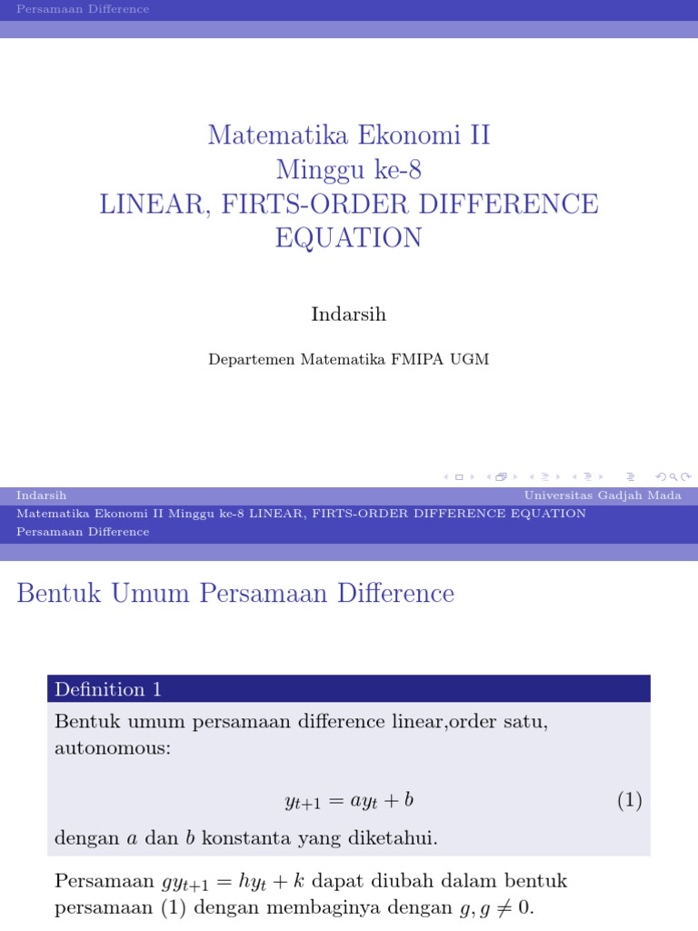 Linear Difference Equation Pdf Metode And Bahan Ajar