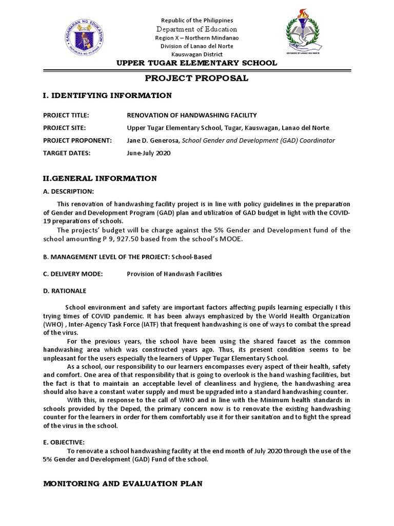 Project Proposal: Upper Tugar Elementary School | PDF | Hand Washing ...