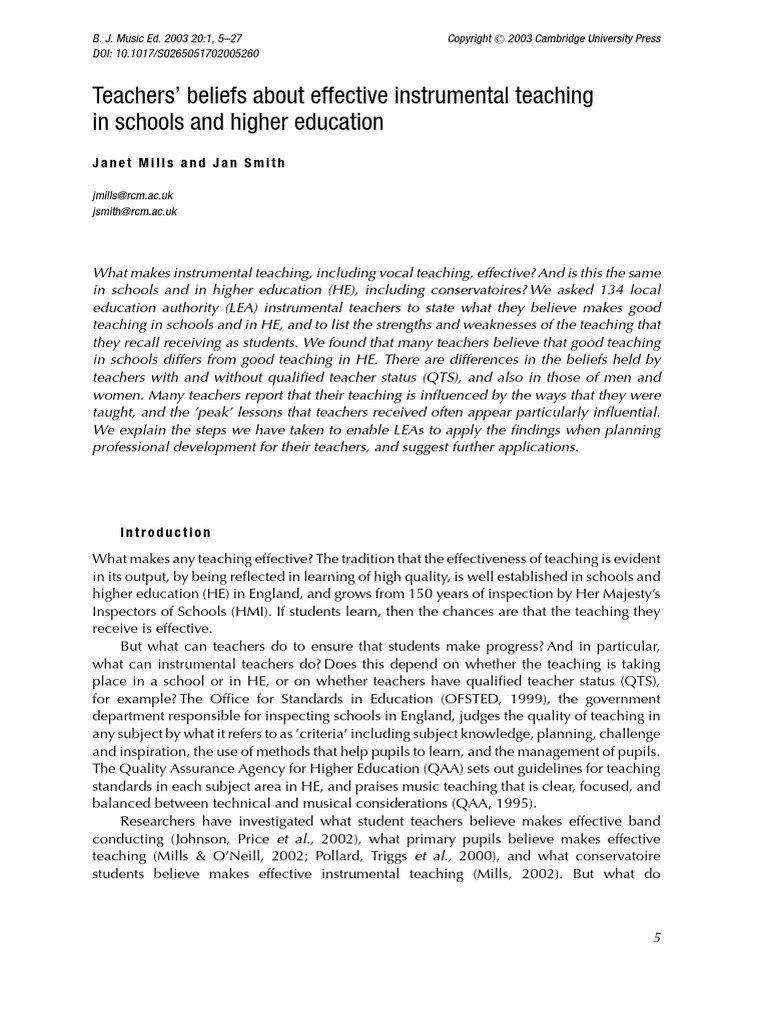 Teachers' Beliefs About Effective Instrumental Teaching in Schools and ...
