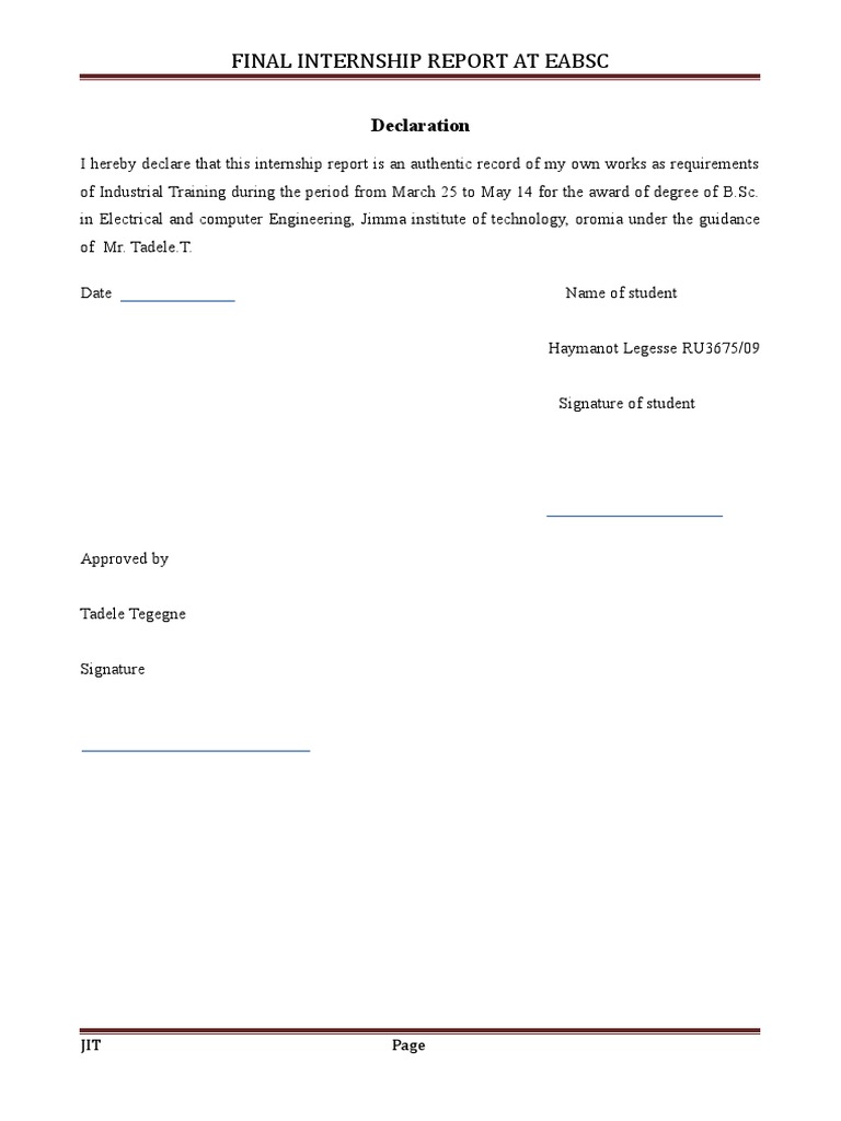 Final Internship Report at Eabsc: Declaration | PDF | The Coca Cola ...