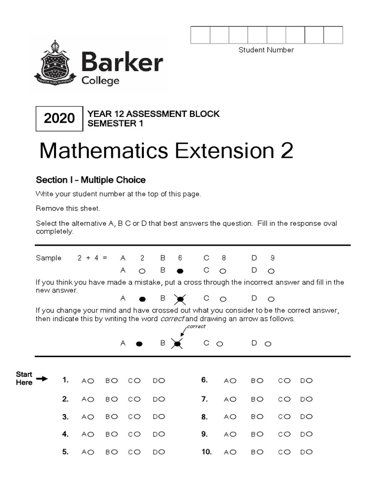 2020 4U - Barker - Trial Paper (With Solutions) | PDF | Plane (Geometry ...