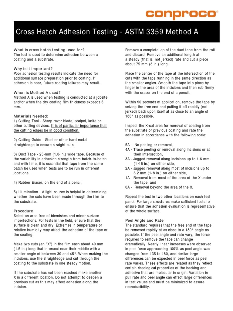 Cross Hatch Adhesion Test - ASTM D3359 | PDF | Adhesion | Materials