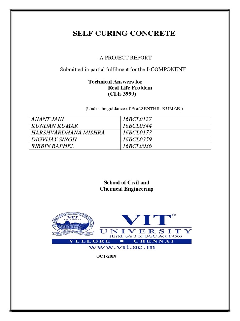 Self Curing Concrete: A Project Report Submitted in Partial Fulfilment ...