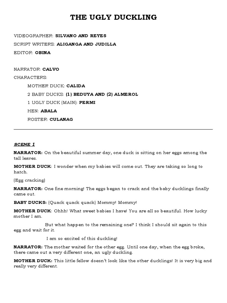 Ugly Duckling Script | PDF | Duck | The Ugly Duckling