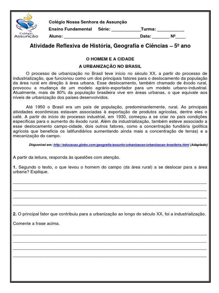5 Ano - Atividade Reflexiva2 de Hist Ria-Geografia e CiÛncias 3 ...