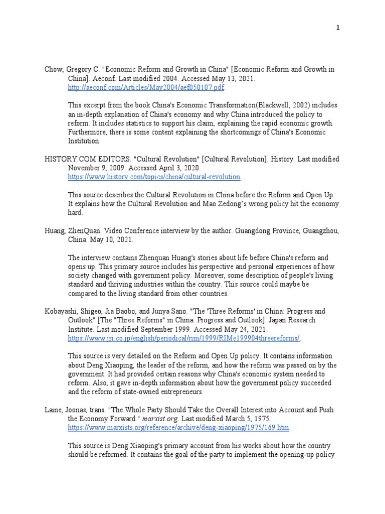 Sources For e Period - 2020 - 2021 Vincent - Chinas Reform 1 | PDF ...