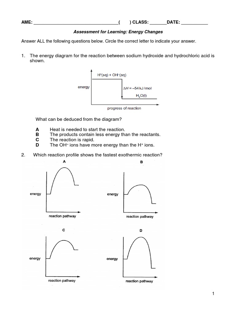AfL - Energy Change2april2020 | PDF | Chemical Reactions | Physical ...
