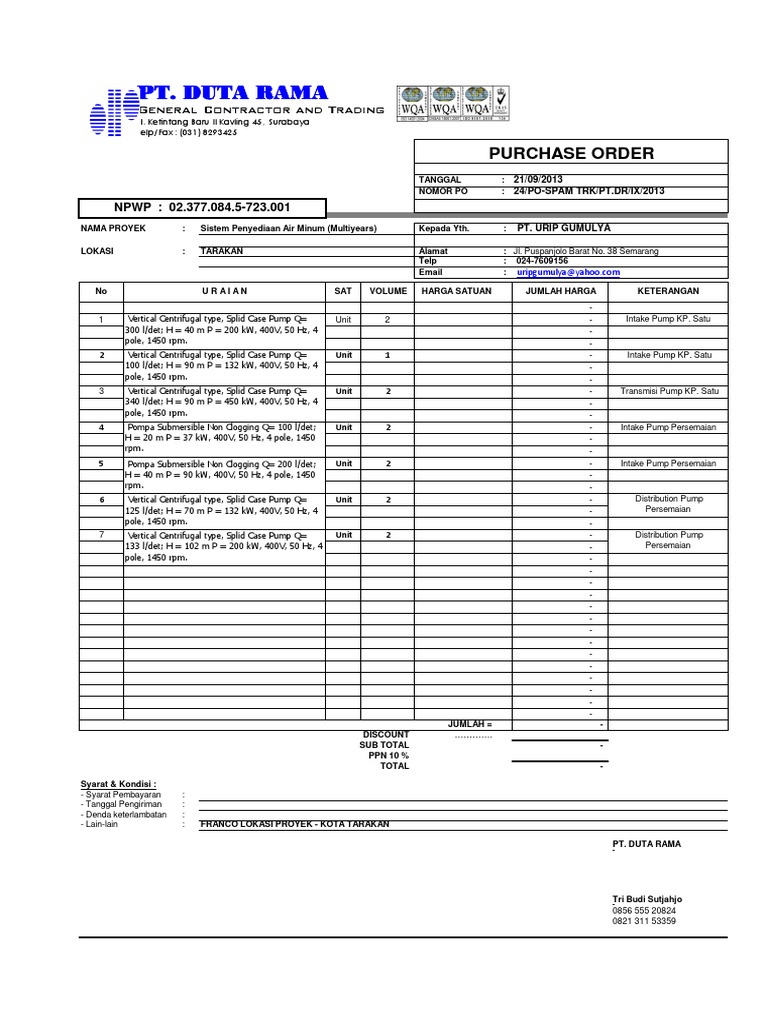Pt. Duta Rama: Purchase Order | PDF