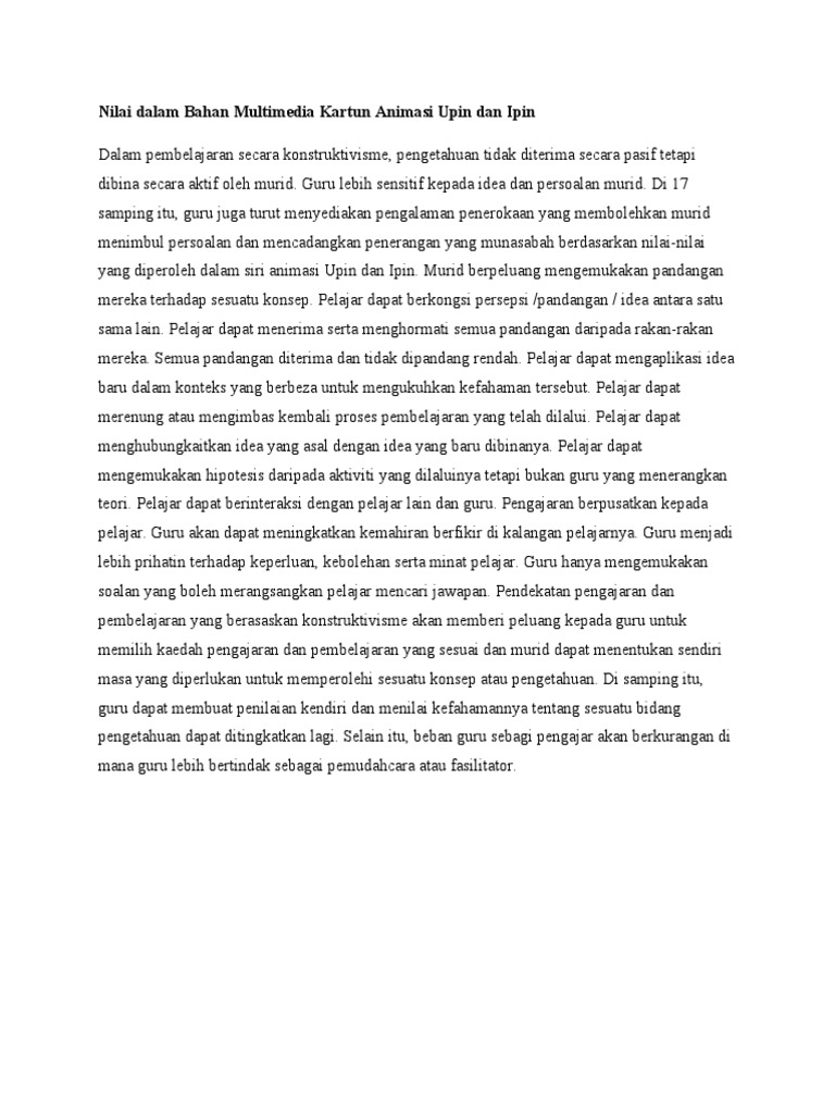 Nilai Dalam Bahan Multimedia Kartun Animasi Upin Dan Ipin | PDF